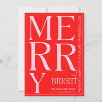 Modern Merry and Bright Red Pink Christmas Photo Invitation | Zazzle
