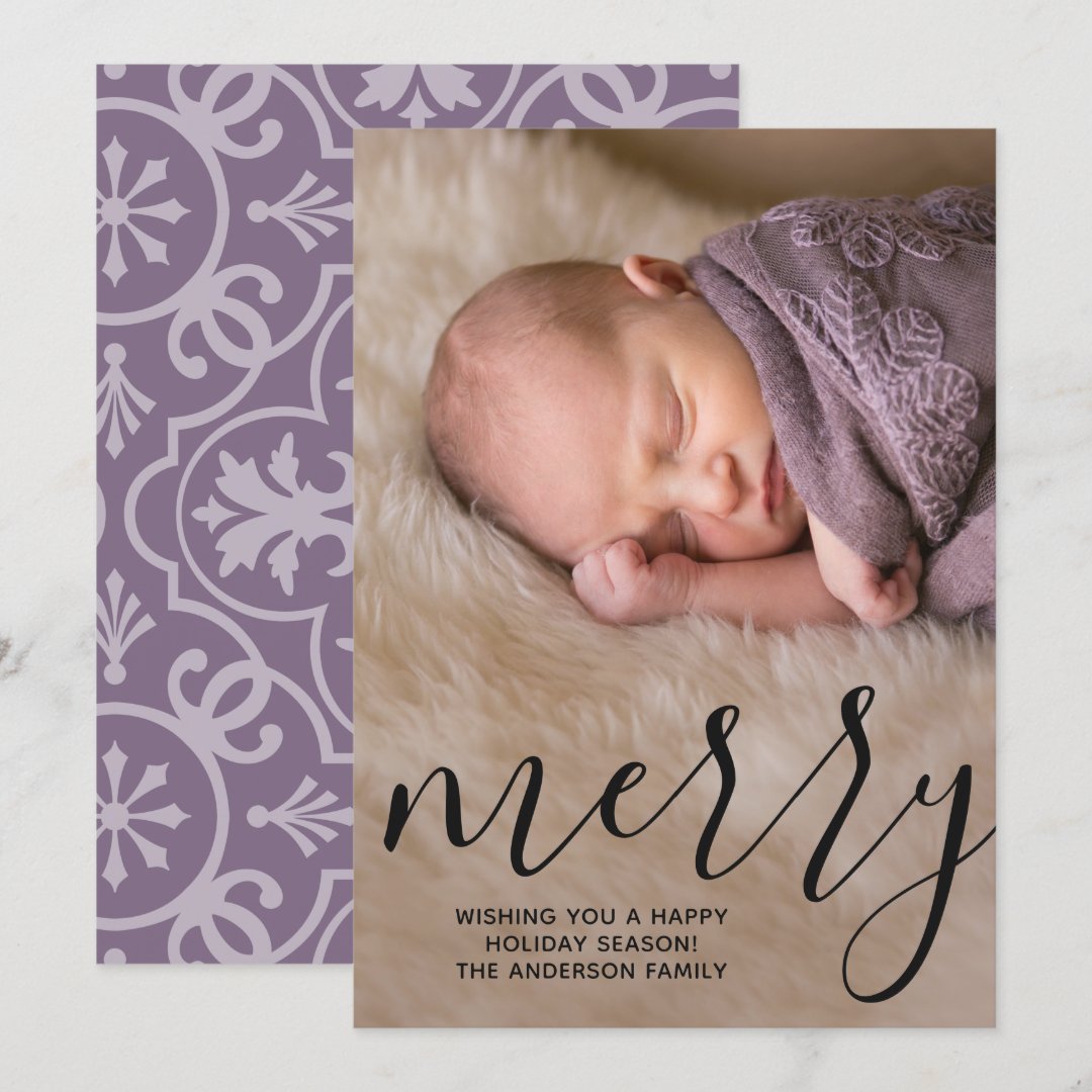 Modern Merry Calligraphy - Full Vertical Photo Holiday Card | Zazzle