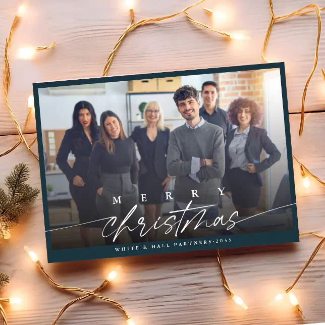 Modern Merry Christmas Business Photo Holiday Card | Zazzle