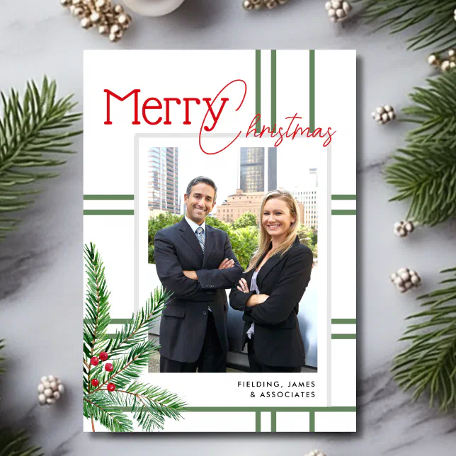 Modern Merry Christmas Business Photo Holiday Card | Zazzle