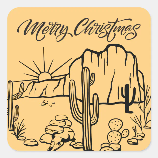 Modern Merry Christmas From the Desert Square Sticker | Zazzle