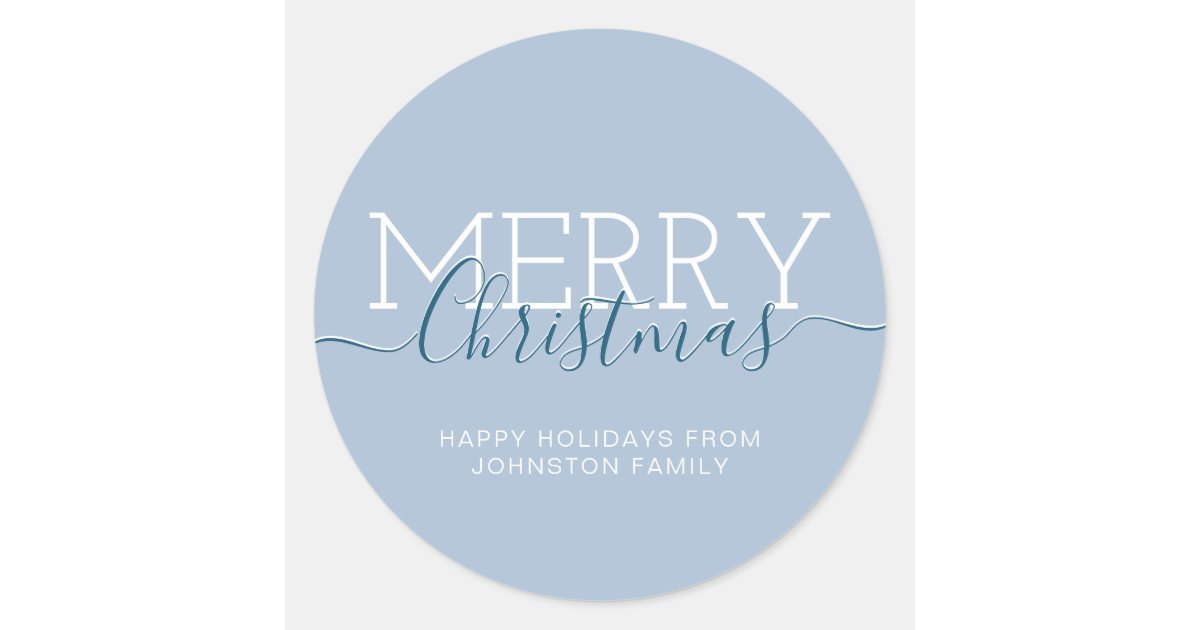 Modern Merry Christmas holiday pastel blue Classic Round Sticker | Zazzle
