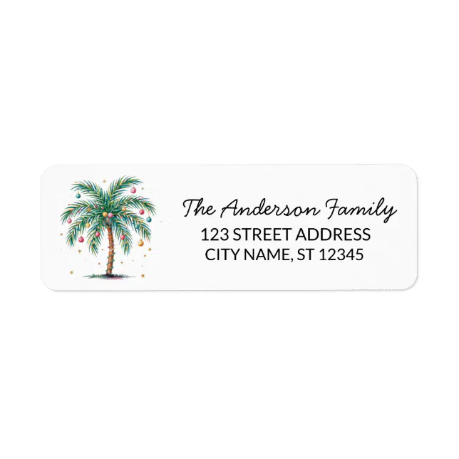 Modern Merry Christmas Palm Tree Return Address Label | Zazzle