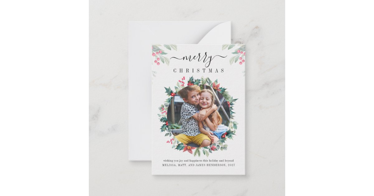 Modern Merry Christmas Photo Note Card | Zazzle