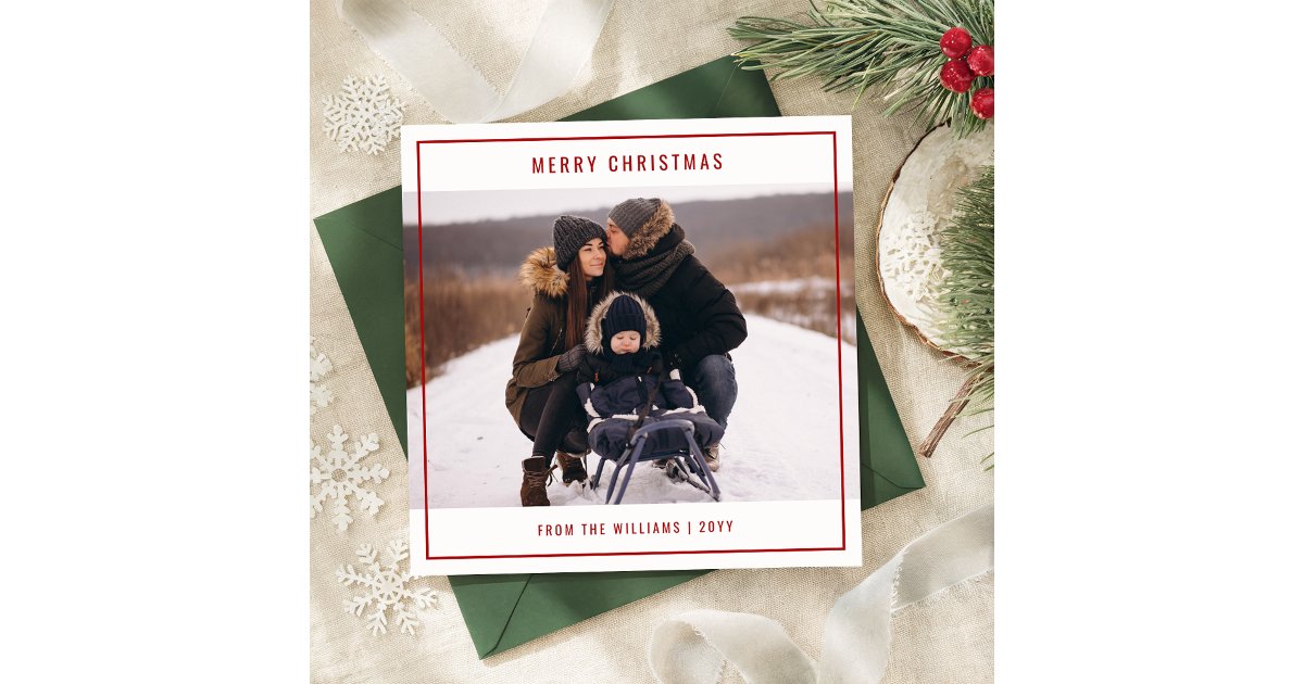 Modern Merry Christmas Photo Square Holiday Card | Zazzle