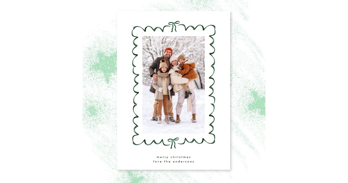 Modern Merry Christmas Present Ribbon Photo Holiday Card | Zazzle