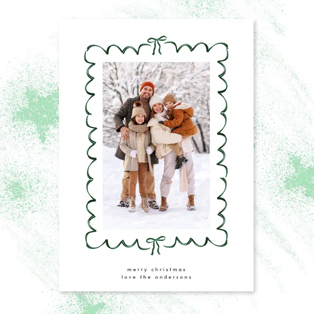 Modern Merry Christmas Present Ribbon Photo Holiday Card | Zazzle