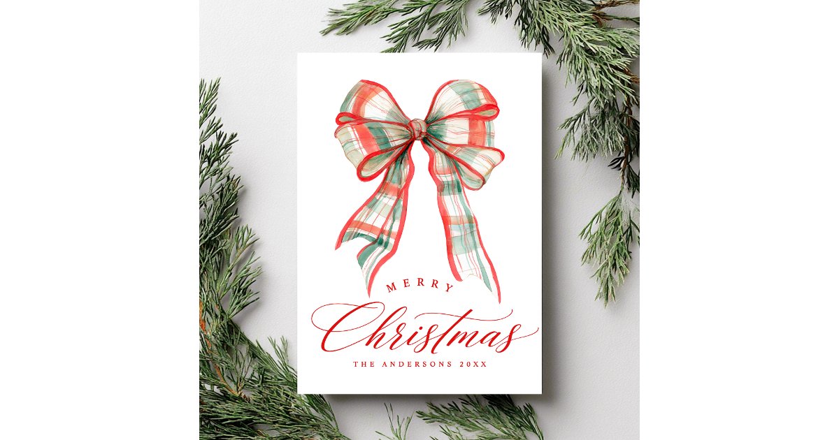 Modern Merry Christmas Red Green Holiday Card | Zazzle