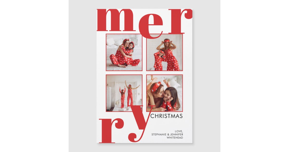 Modern Merry Christmas Red Photo Collage | Zazzle