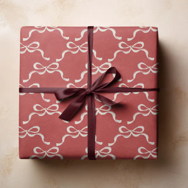 Modern Merry Christmas Red Retro Holiday Bows Wrapping Paper | Zazzle