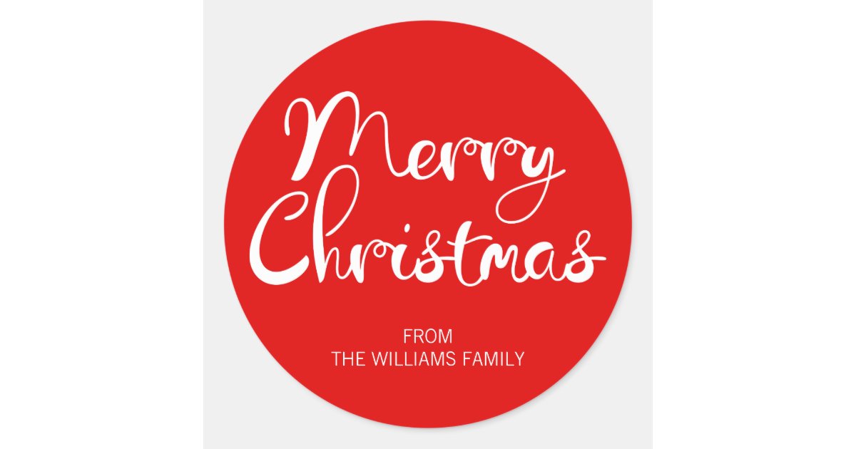 Modern Merry Christmas Script Red Round Sticker | Zazzle