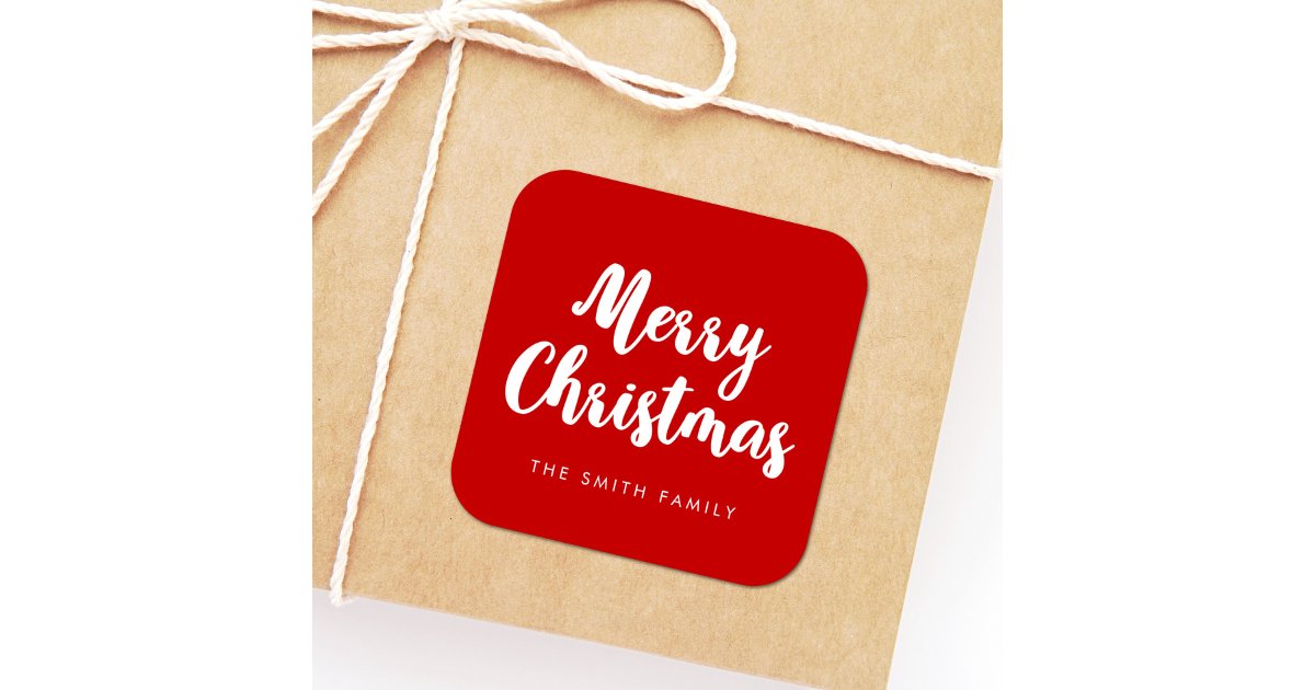 Modern Merry Christmas Square Sticker | Zazzle