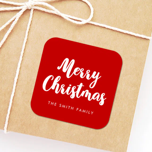 Modern Merry Christmas Square Sticker | Zazzle