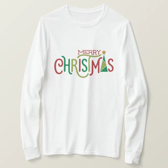 Modern Merry Christmas Tree Red Green T-Shirt | Zazzle