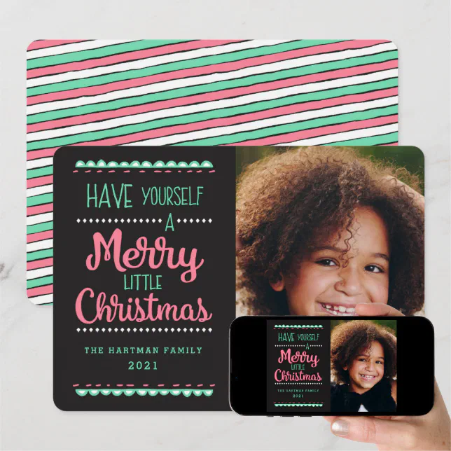 Modern Merry Little Christmas Cute Mint Photo Holiday Card | Zazzle
