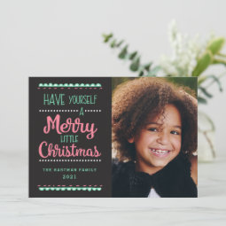 Modern Merry Little Christmas Cute Mint Photo Holiday Card | Zazzle