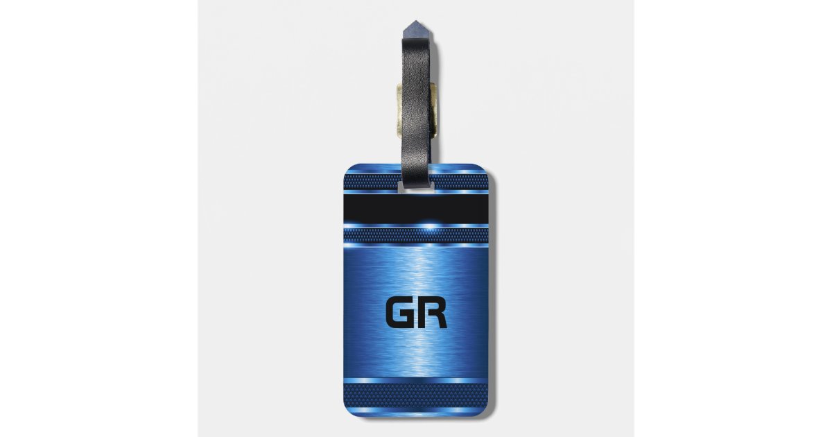 Modern Metallic Blue Geometric Design Luggage Tag | Zazzle