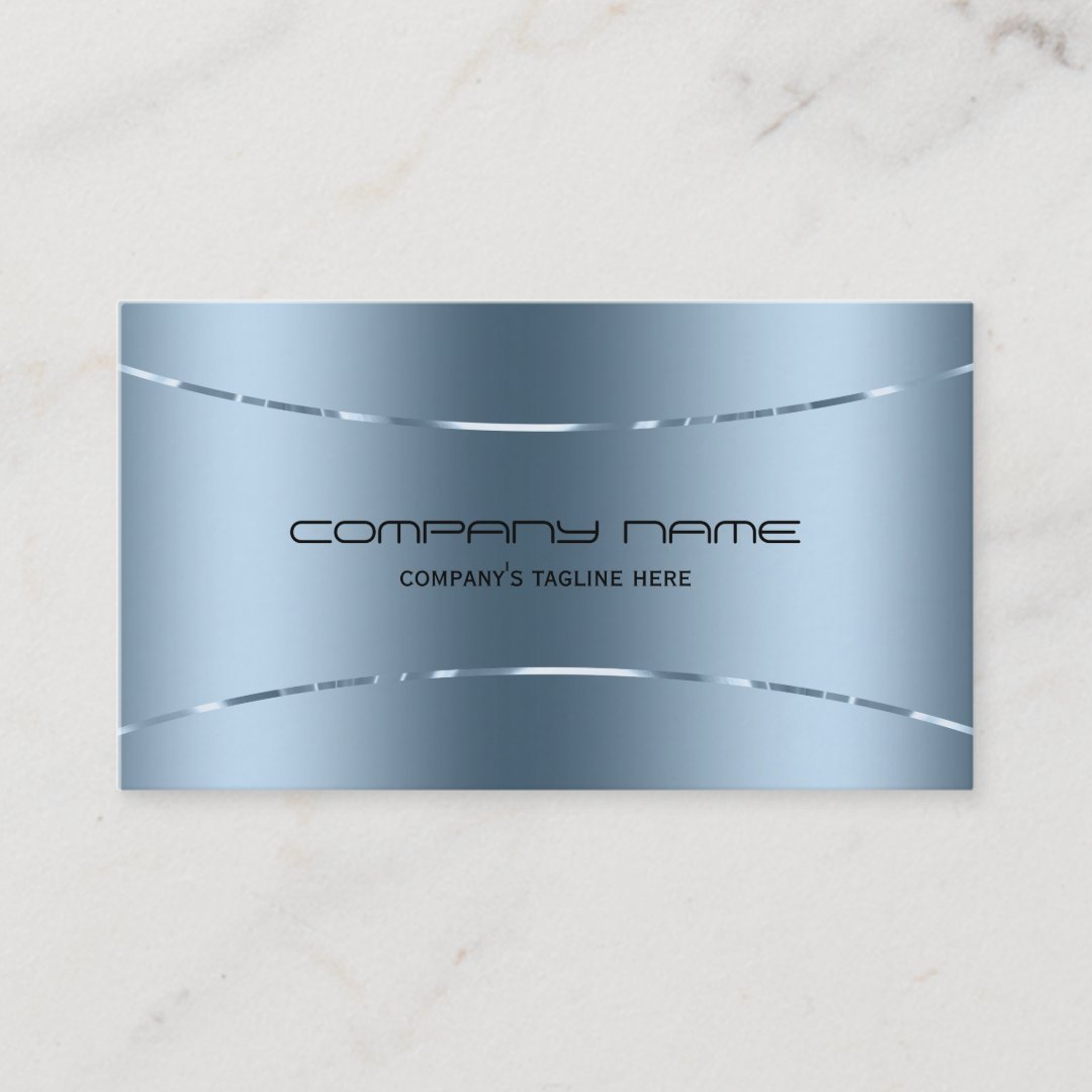 Modern Metallic Blue Stainless Steel Look 2 Business Card | Zazzle