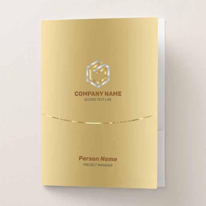 Modern Metallic Faux Gold Stainless Steel Logo Pocket Folder | Zazzle