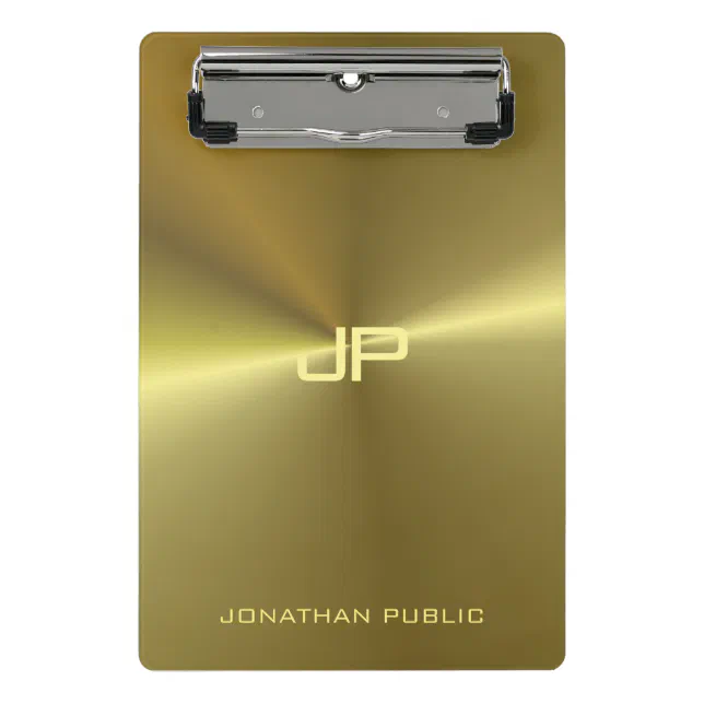 Modern Metallic Gold Look Elegant Monogram Mini Clipboard | Zazzle