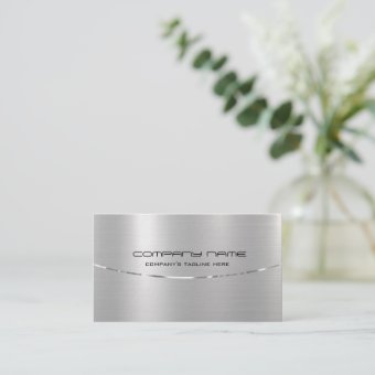 Modern Metallic Silver Brushed Aluminum Look Business Card | Zazzle