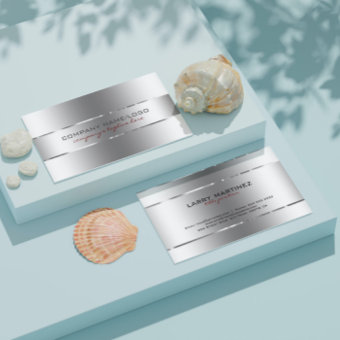 Modern Metallic Silver Design Stainless Steel Look Business Card | Zazzle