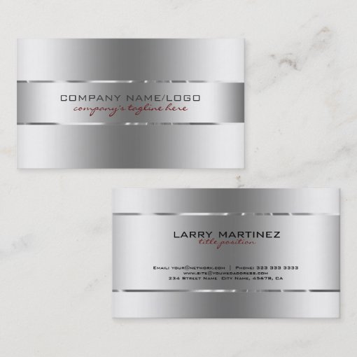Modern Metallic Silver Design Stainless Steel Look Business Card | Zazzle