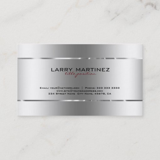 Modern Metallic Silver Design Stainless Steel Look Business Card | Zazzle