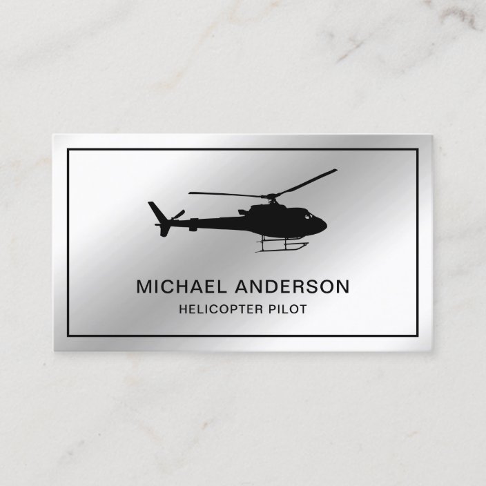 Modern Metallic Steel Silver Helicopter Pilot Business Card | Zazzle.com