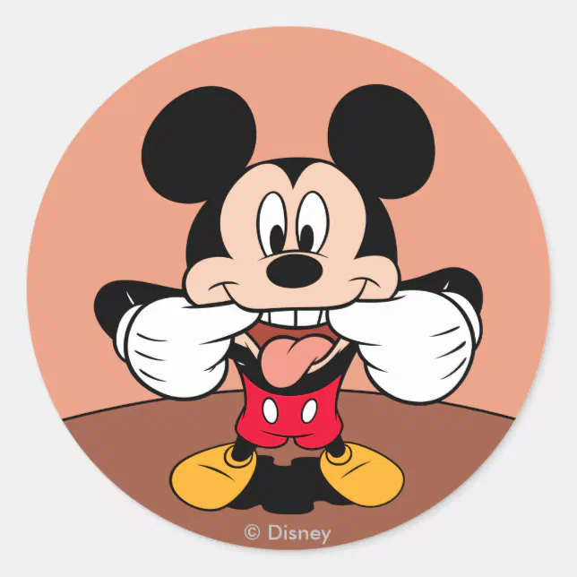 Modern Mickey | Sticking Out Tongue Classic Round Sticker | Zazzle
