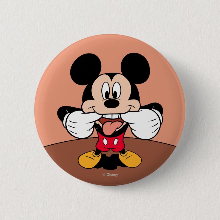 Modern Mickey | Sticking Out Tongue Pinback Button | Zazzle