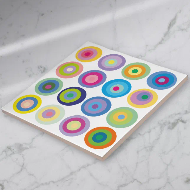 Modern Mid Century Colorful Circles Pattern Ceramic Tile | Zazzle