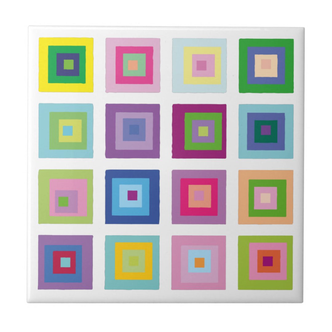 Modern Mid Century Colorful Squares Pattern Ceramic Tile | Zazzle