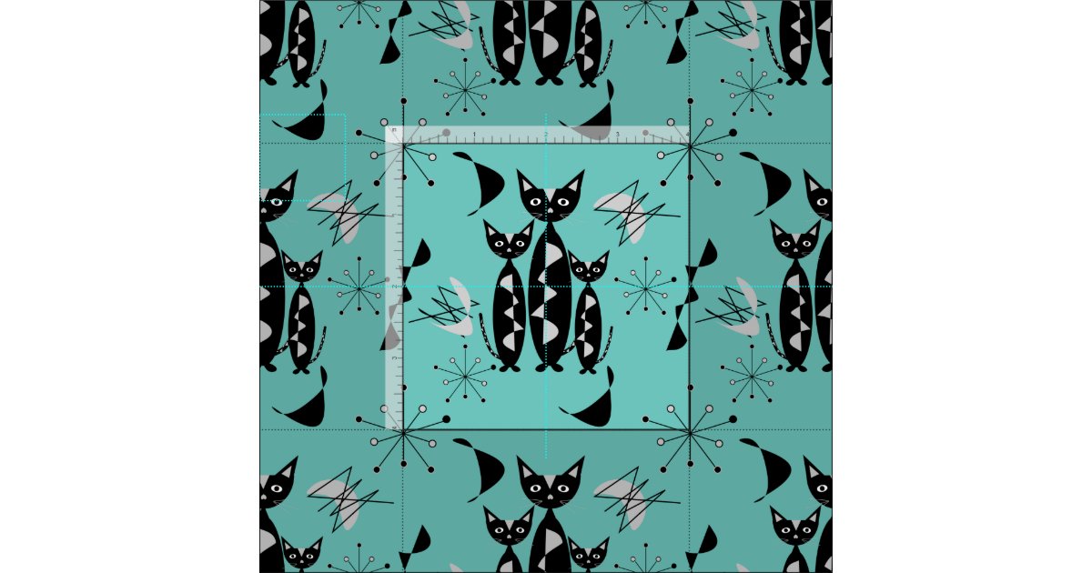 Modern Mid Century Retro Cats Cute Pattern Fabric | Zazzle