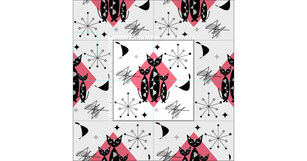 Modern Mid Century Retro Cats Cute Pattern Fabric | Zazzle