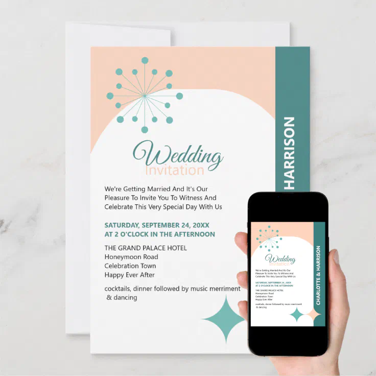 Modern Mid Century Retro Wedding Invitation | Zazzle