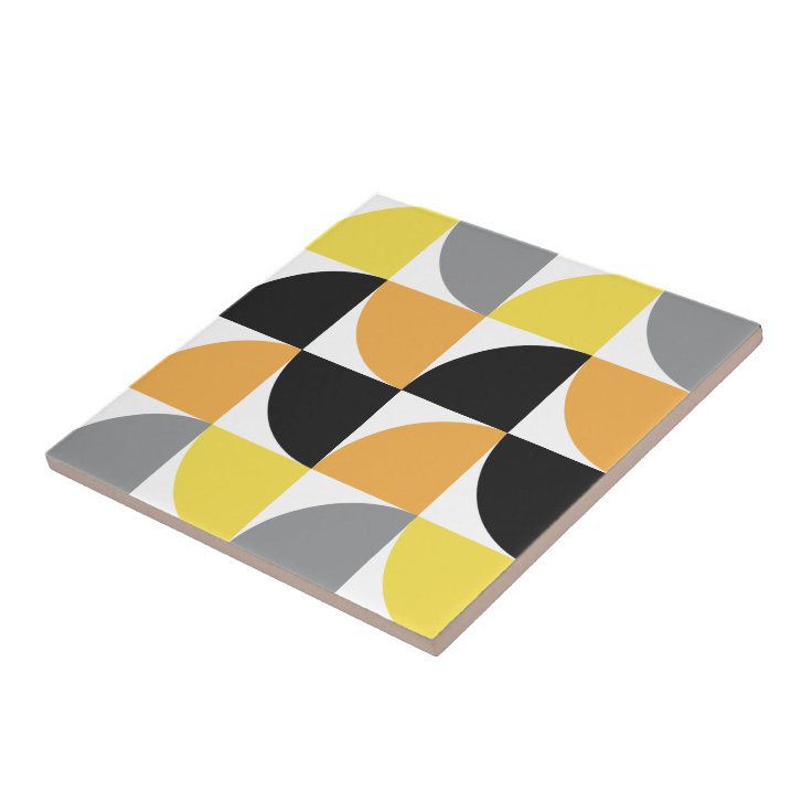 Modern Mid Century Yellow Gray Geometric Pattern Ceramic Tile | Zazzle
