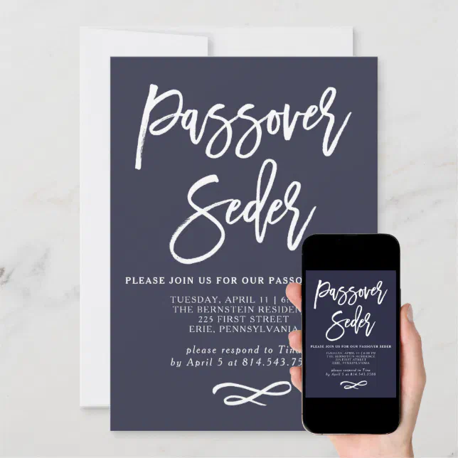 Modern Midnight Blue and White Passover Seder Card | Zazzle