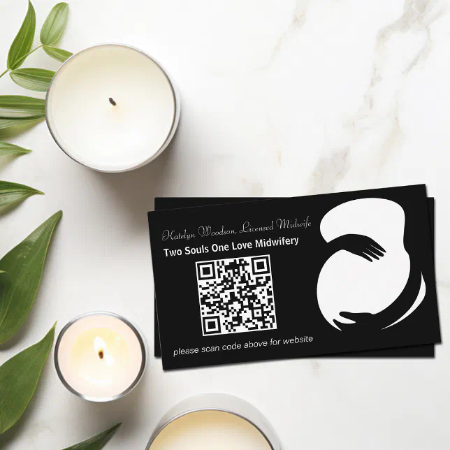 Modern Midwife Doula Maternity Black QR Code Business Card | Zazzle