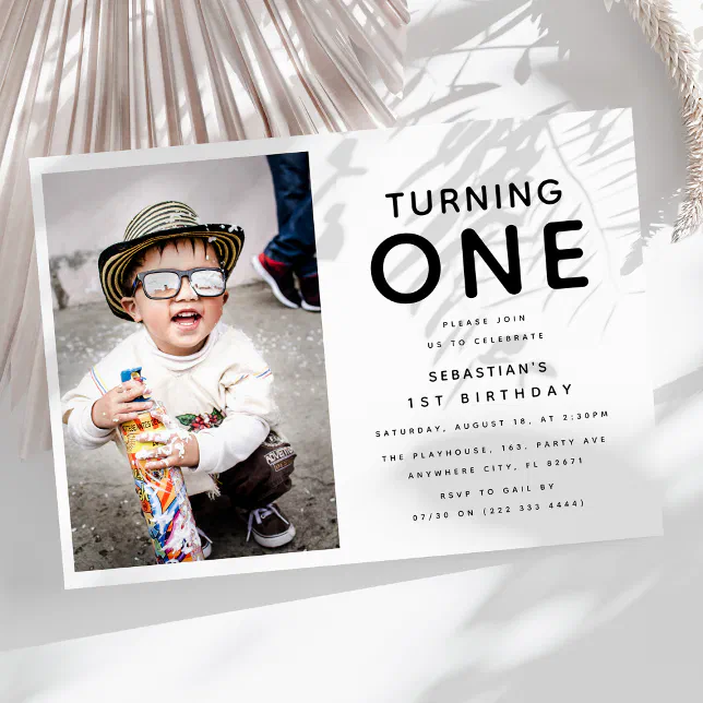 Modern Minimal 1st Birthday Photo Birthday Party Invitation | Zazzle