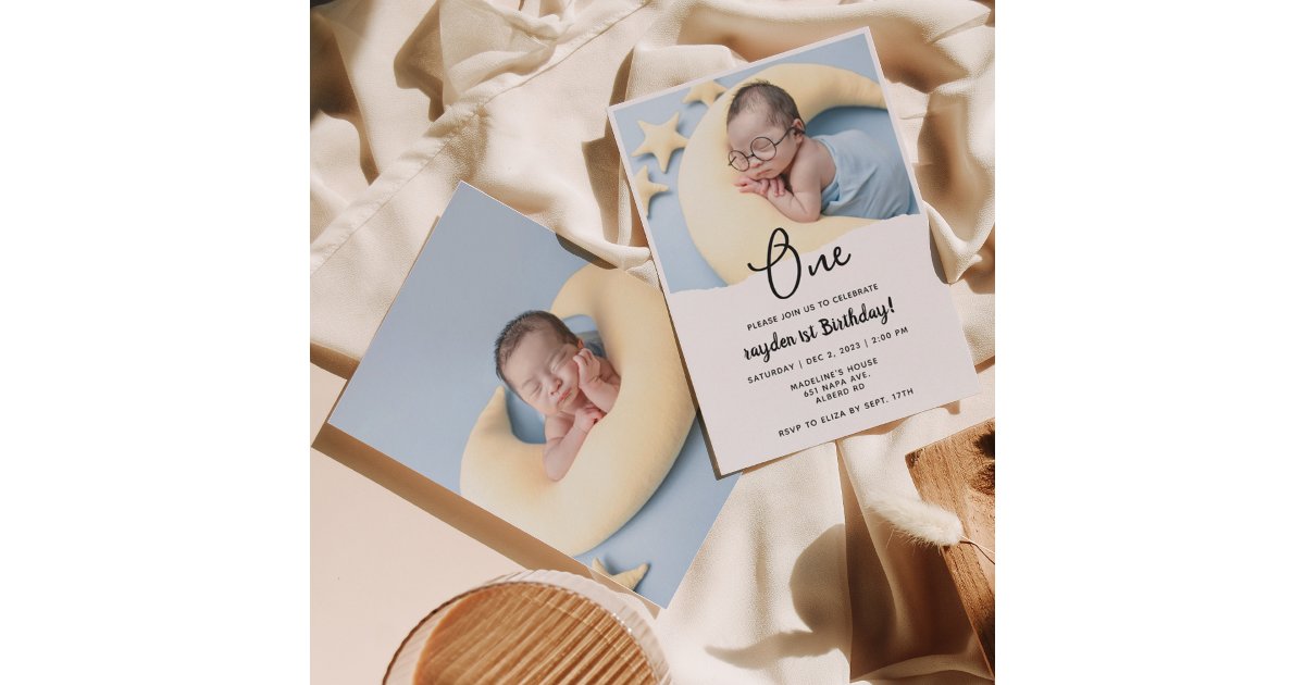 Modern Minimal 1st Birthday Photo Invitation | Zazzle