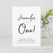 Modern Minimal 1st Birthday Script Black & White Invitation | Zazzle