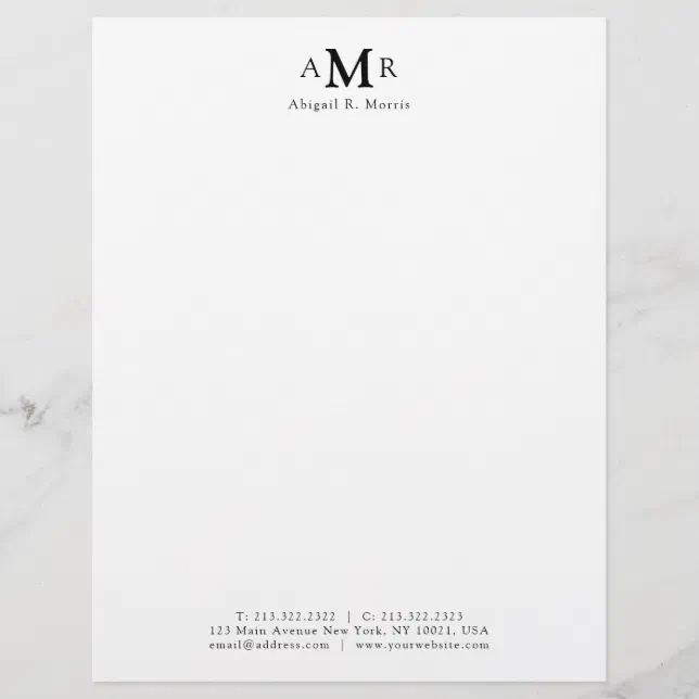 Modern Minimal 3 Monogram Basic Office Business Letterhead | Zazzle