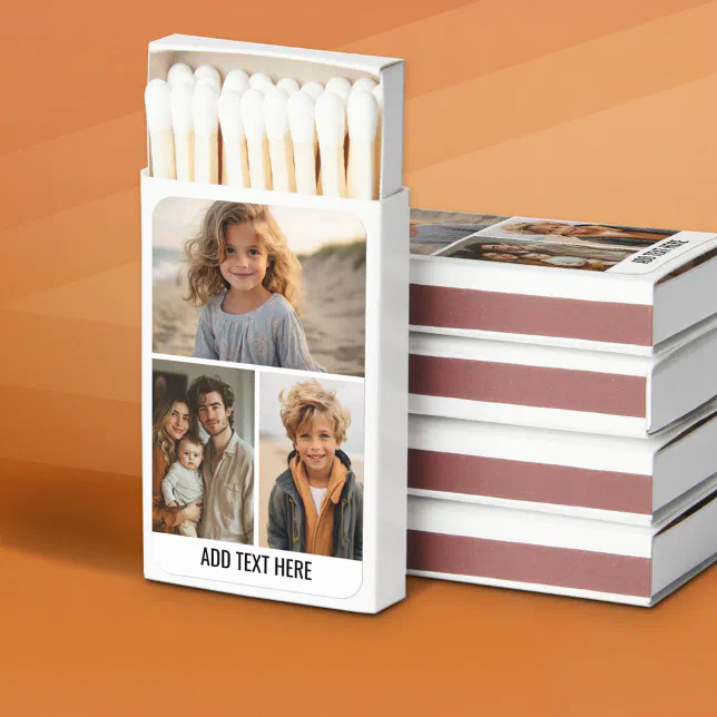 Modern Minimal 3 Photo Collage with Text Matchboxes | Zazzle