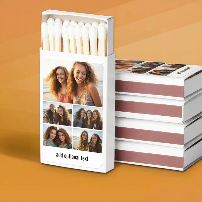 Modern Minimal 5 Photo Collage with Text Matchboxes | Zazzle