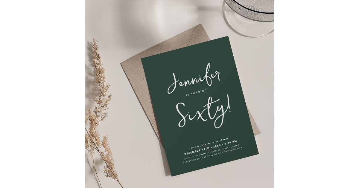 Modern Minimal 60th Birthday Script Emerald Invitation | Zazzle