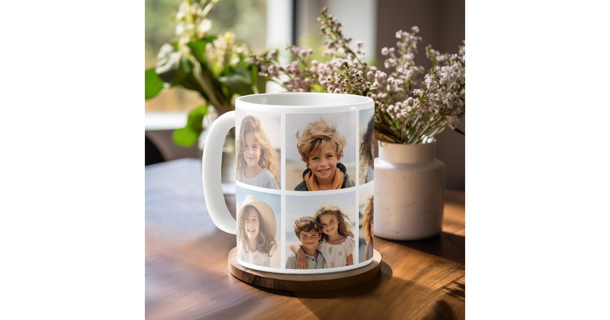 Modern Minimal 8 Photo Grid Collage - White Coffee Mug | Zazzle