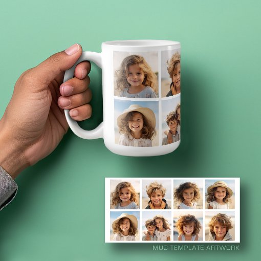 Modern Minimal 8 Photo Grid Collage - White Coffee Mug | Zazzle