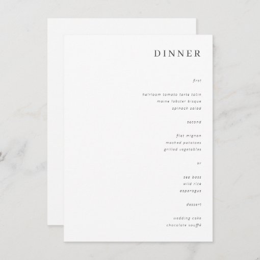 Modern Minimal Aesthetic Wedding Dinner Menu Card | Zazzle