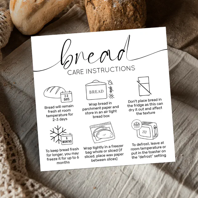 Modern Minimal Bakery Bread Loaf Care Instructions Square Business Card ...